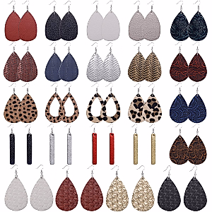 AIDSOTOU 24 Pairs Teardrop Faux Leather Earrings Set for Women Black and Red Animal Floral Print Leopard Print Lightweight Leather Dangle Drop Earrings