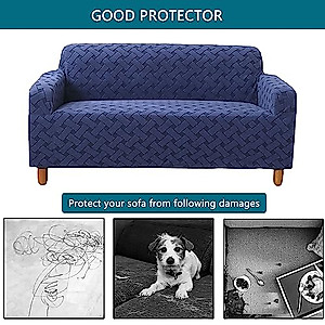 GUYIRT 3 Seater Sofa Cover, Dustproof Cover for Sofa, Jacquard Couch Slip Cover for Living Room Kids Pets Cats Dogs, Washable-Blue-4 Seater 230-300cm