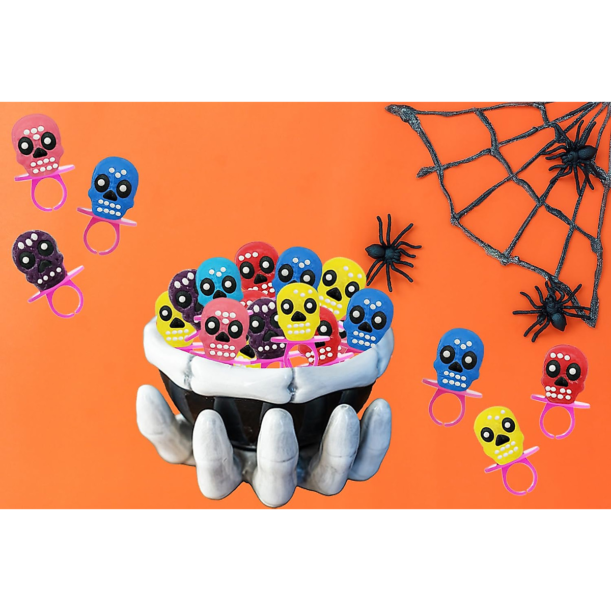 Fruidles Halloween Skull Hard Candy Rings, Day of the Dead, Individually Wrapped (12-Pack)