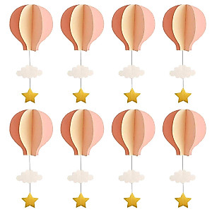 Hot Air Balloon Garland Decorations - 8 Pack Large Size Pastel Cloud Hot Air Balloon 3D Paper Garland Hanging Decorations for Wedding, Birthday, Baby Shower, Christmas Party - Pink