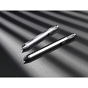 TUL® Fine Writing Solid Metal Barrel Ballpoint Pen With 2 Refills, Medium Point, 1.0 mm, Silver Barrel, Assorted Ink Colors
