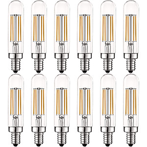 LUXRITE Vintage E12 LED Bulb 60W Equivalent, T6 T6.5, 2700K (Warm White), 500 Lumens, Dimmable Candelabra LED Tube Bulbs 5W, Clear Glass, Edison Filament Tubular Light Bulb, UL Listed (12 Pack)