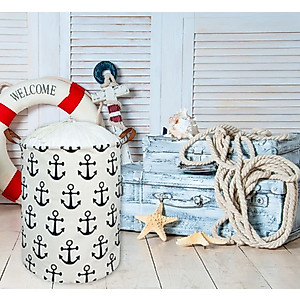 HIYAGON Laundry Basket,Large Laundry Hamper with Drawstring Cover,Collapsible Clothes Hamper for Home Office Closet(Black anchor)