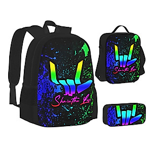 NUIFENB 3 Piece Kids Backpack With Lunch Bag Share Love Backpack For School Girls Boys Teens Bookbag Ruckpack Daypack Pencil Case