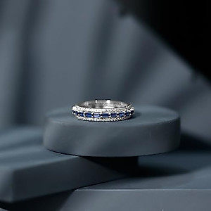 Rosec Jewels Certified Lab Grown Blue Sapphire Eternity Band Ring, Sapphire Diamond Band, Wedding Anniversary Ring, 14K White Gold, Size:US 10.50