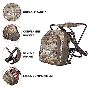 TIMBER RIDGE 3 in 1 Cooler Backpack Chair Foldable Fishing Seat Stool with Cooler Bag, Compact Lightweight Portable for Outdoor Camping Hiking Hunting(CAMO)