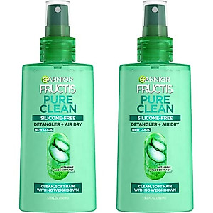 Garnier Hair Care Fructis Pure Clean Detangler + Air Dry, No Tangles or Frizz, Silicone Free and Paraben Freem Made With Aloe Extract and Vitamin E, 5 Fl Oz, 2 Count