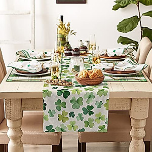 ARKENY St Patricks Day Lucky Green Shamrock Butterfly Table Runner 13x72 Inches,Seasonal Burlap Farmhouse Indoor Kitchen Dining Table Decoration for Home Party
