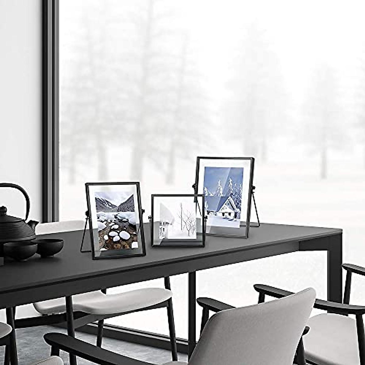 ZONYEO Set of 3 Glass Picture Frame, Collection Simple Metal Floating Frame with Glass Cover Includes 4x4, 4X 6, 5x7