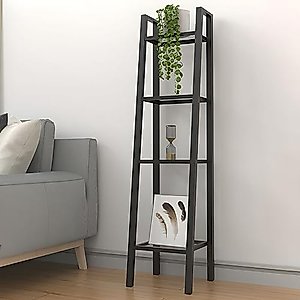 KWOKING Scandinavian Open Ladder Bookshelf Metal Bookcase Nordic Wrought Iron Trapezoidal Storage Rack Bookshelf Floor-to-Ceiling Multi-Layer Balcony Flower Rack Black 13.8" L x 13.8" W x 57.9" H