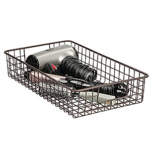 mDesign Metal Wire Bathroom Storage Shallow Bin Basket - Holder Tray for Organizing Cabinets, Shelves, Closets, Countertops - Concerto Collection - Bronze