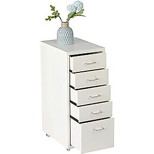 Vilobos 5 Drawer Chest, Vertical Storage File Cabinet on Wheels for Home Office Metal (Creamy-White)