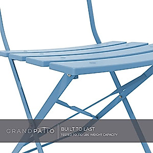 Grand patio Premium Steel Patio Bistro Set, Folding Outdoor Patio Furniture Sets, 3 Piece Patio Set of Foldable Patio Table and Chairs, Blue