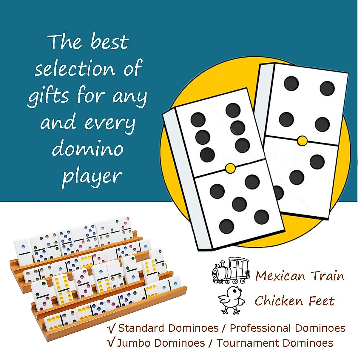Exqline Wooden Domino Racks Trays Holders Organizer(Set of 4) - Premium Domino Tiles Holder Racks for Mexican Train Dominoes Games - Dominos NOT Included