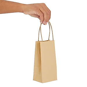 Juvale 50 Pack Small Brown Gift Bags with Handles, 3.5 x 2.4 x 6.3 Inch Bulk Kraft Paper Material Bags for Party Favors and Goodies
