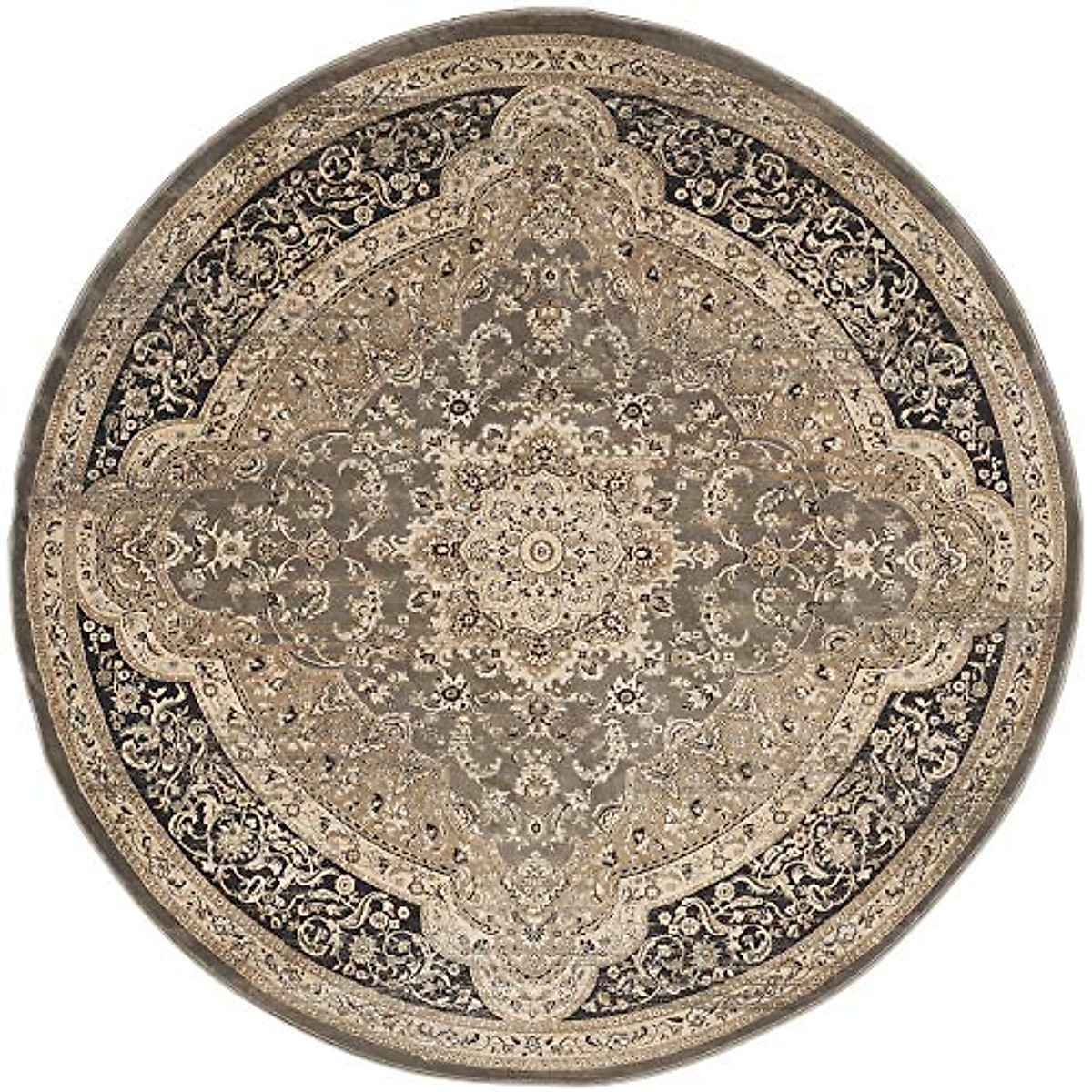 SAFAVIEH Vintage Collection 6'7" Round Taupe / Black VTG574D Oriental Traditional Distressed Area Rug