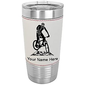 LaserGram 20oz Vacuum Insulated Tumbler Mug, Mountain Bike, Personalized Engraving Included (Faux Leather, Baseball Style)