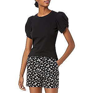 Amazon Essentials Women's Classic-Fit Twist Sleeve Crewneck T-Shirt, Black, XX-Large