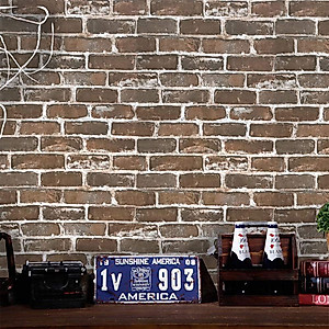 Timeet Vintage Brown Brick Wallpaper Peel and Stick Wallpaper 17.7"×197" Self Adhesive Brick Wallpaper Removable Faux 3D Brick Wallpaper for Walls Fireplace Autumn Home Decor