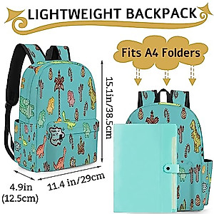 Bardic Backpack for Kids Kindergarten Boys Girls Backpack Metal Double Zipper Lightweight School Bookbag Travel Backpack - Dinosaurs,dino Cactus Cyan