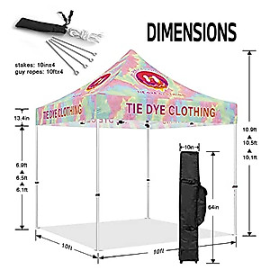 ABLEM8CANOPY Custom Canopy Tent 10x10 with Logo, Personalized Pop Up Canopy Tent with Optional Walls for Business Events, Trade Shows, Farmers Market, Roller Bag Included(TIE DYE)