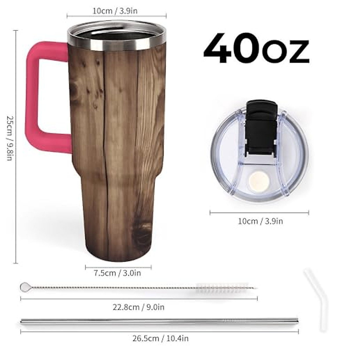 WYUSPGK 40oz Stainless Steel Car Mug, Wood Grain Print Travel Mug, Double-Wall Insulated with Straw, Perfect for Car, Office, Outdoor