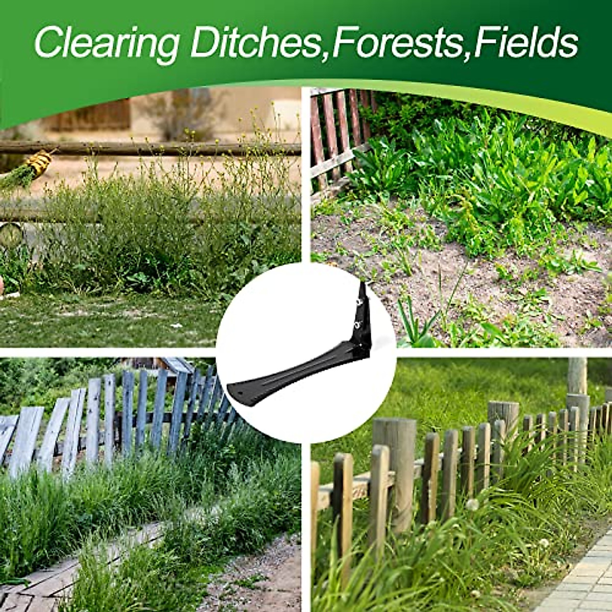 Walensee Grass Whip with Double-Edged Serrated Sharp Steel Blade Weed Grass Cutter with Soft Rubber 22-Inch Handle Cut Tall Grass and Overgrown Weeds in The Yard, Fields, and Ditches, Black,1 Pack