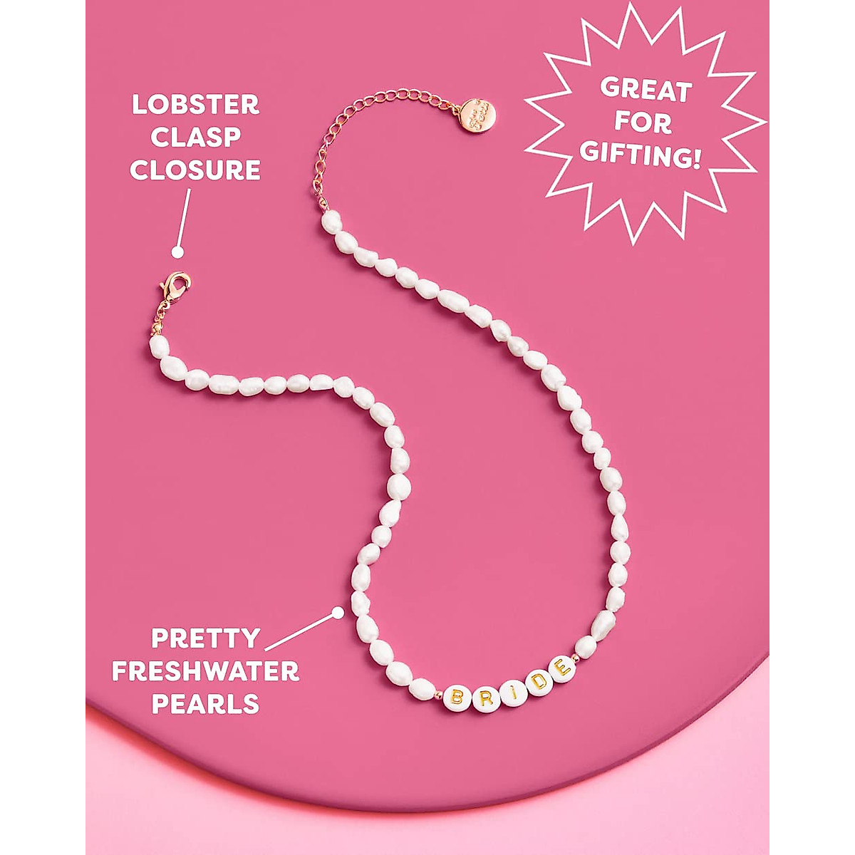 xo, Fetti Bride Freshwater Pearl Beaded Necklace, 14" Choker, Gold Letter Beads Jewelry | Bachelorette Party Decorations, Bridesmaid Gift, Bridal Shower, Wedding