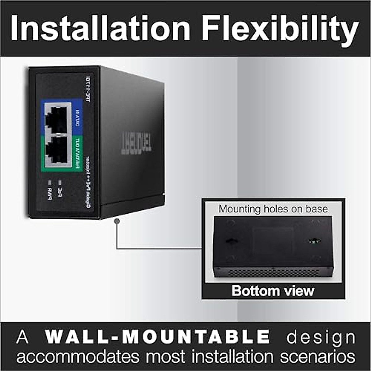 TRENDnet Gigabit PoE++ Injector, Supplies PoE (15.4W), PoE+ (30W), or PoE++ (60W), Network A PoE Device Up to 100m(328 ft), Supports IEEE 802.3af,802.at, Plug & Play, Black, TPE-117GI