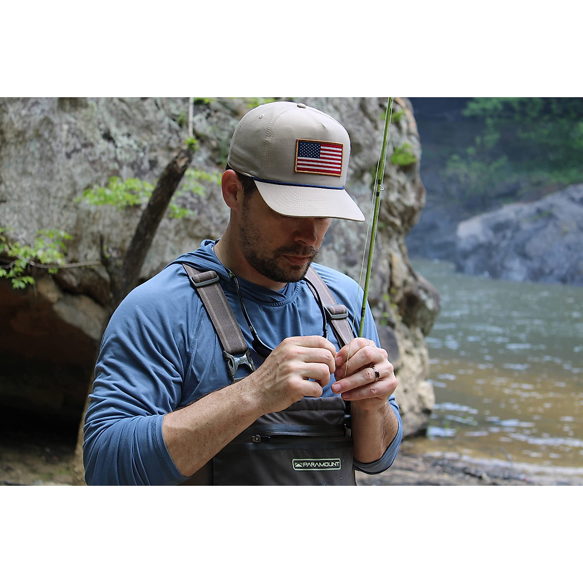 Paramount Outdoors American Flag Performance Ripstop American Fit US Patriotic Cap Fits Head Sizes MD - XX (Khaki)