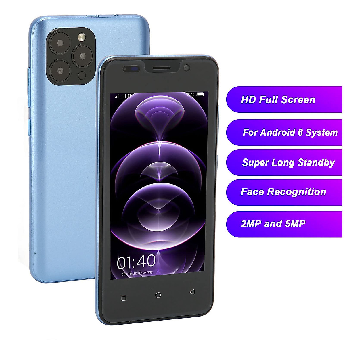 iP13 Pro Unlocked Smartphones, for Android 6 Cheap Cell Phones, 4.66" HD Screen Unlocked Cell Phone, Dual SIM, Dual Camera, Ultra Thin, Face Unlock, 2GB 32GB, 3200mAh, Support T Mobile,(Light Blue)