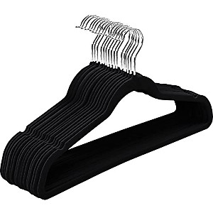 Velvet Hangers 50 Pack, Non Slip Hangers Space Saving with 360 Degree Chrome Swivel Hook, Smooth Heavy Duty Clothes Hangers for Skirts Coats Pants Scarves Shirts Laundry, Hold up to 10 Lbs, Black