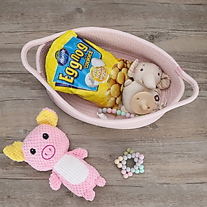 XUANGUO Small Woven Basket Cute Oval Cotton Rope Gifts Basket with Handle Empty Baby Wicker Storage Basket nursery Box Bin kids organizer Cat Dog toy basket Easter Basket light pink