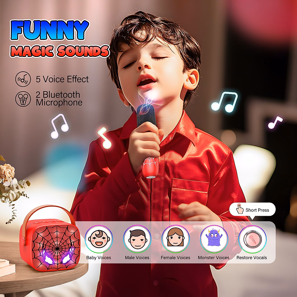 Mini Karaoke Machine Toys Gifts: Kids Toys Easter Birthday Gifts for 4 5 6 7 8 9 Years Old Girl Boy LED Portable Bluetooth Speaker with 2 Wireless Microphone Girl Boy Kid Adult Gift Age 3-12+