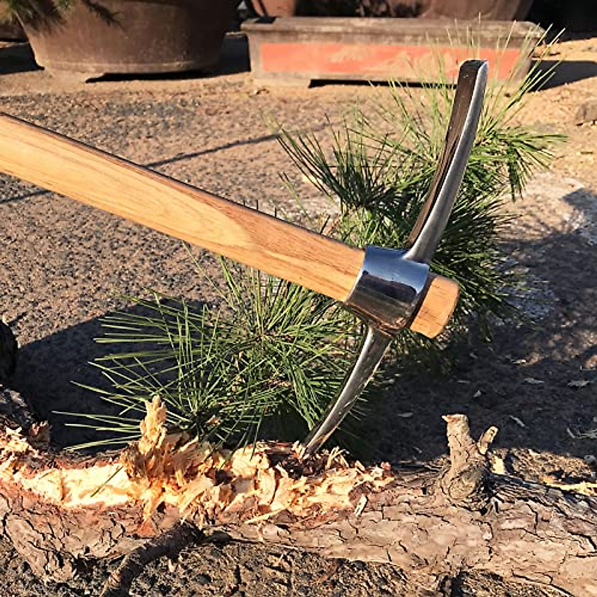 Natudeco Garden Pick Mattock Hoe 450MM Pickaxe Hoe Mini Pick Hoe Dual-Purpose Hand Cultivator Short Claw Rake Agricultural Digging Tools with Wooden Handle for Bonsai Garden Farming Flower Planting