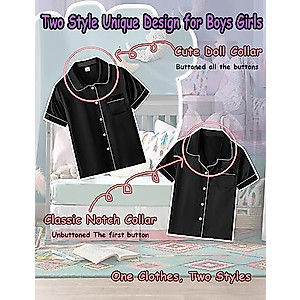 SWOMOG Kids Satin Pajama Set Size 6-7 Girls Boys Button Down Sleepwear Silk Pjs Set Short Sleeve 2 Pcs Summer Outfits Shorts Set Black