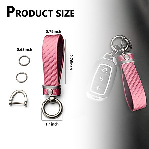 Kewucn Carbon Fiber Style Car Key Chain, Premium Leather Auto Key Fob with 360 Degree Rotatable and Anti-Lost D-Ring (Pink)