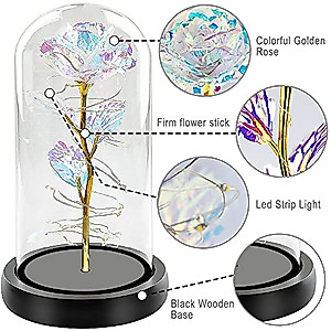 BLOCE Mom Gifts for Mothers Day Rose, Galaxy Rose in Glass with LED Light, Colorful Rose Flower Gift for Mother's Day, Valentine's Day Wedding Anniversary（10.2X5.5X5.5inch）(Black)