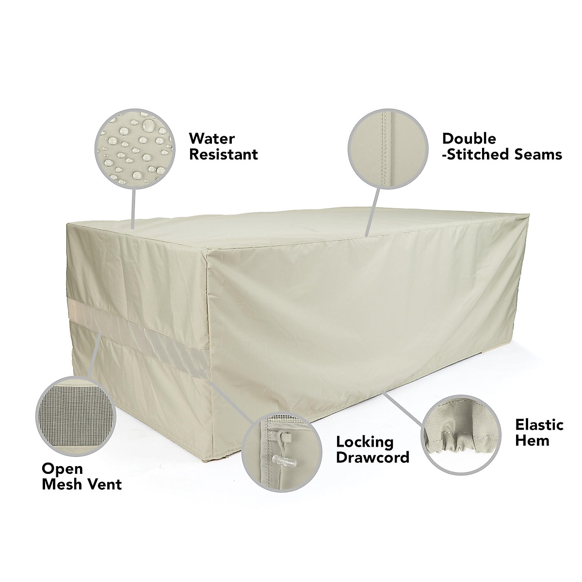 Covermates Rectangular Accent Table Cover - Patio Outdoor Furniture Cover, Water Resistant Outdoor Ottoman/Side Table Cover, Elite 300D Polyester, 60W x 36D x 25H, Khaki