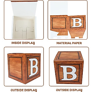 Baby Shower Boxes for Birthday Decorations – 4 Wood Grain Brown BABY Balloon Boxes, Baby Boxes for First Birthday Centerpiece Decor, Teddy Bear Baby Shower Supplies, Gender Reveal Backdrop