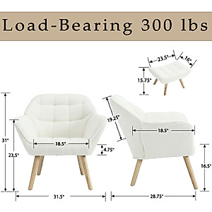 ZH4YOU Sherpa Accent Chair with Ottoman, Modern Lounge Chair with Footrest Upholstered Sofa Armchair with Wood Legs Comfy Reading Chair for Small Spaces/Living Room/Bedroom/Apartment, White