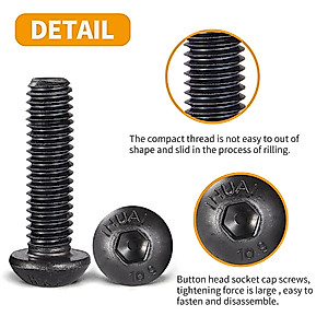 Cicidorai M3-0.5 x 8mm Button Head Socket Cap Bolts Screws, 10.9 Grade Alloy Steel, Black Oxide Finish, Machine Thread, Allen Socket Drive, Quantity 100