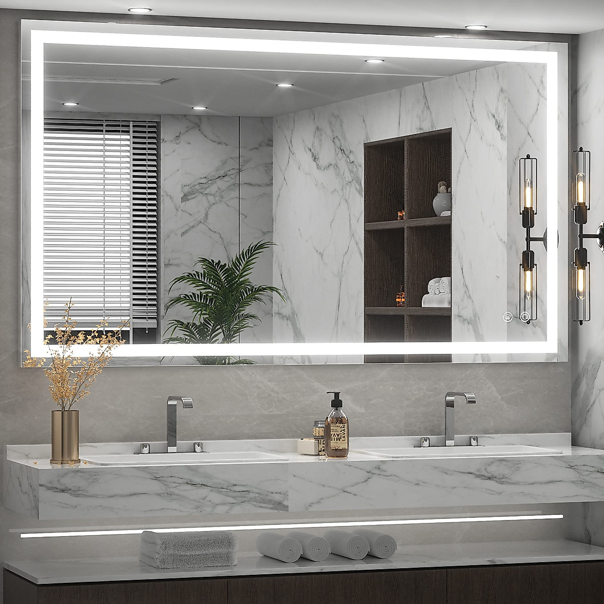 TETOTE 40 x 24 LED Bathroom Mirror LED Mirror Vanity Makeup Mirror Dimmable Anti-Fog Bathroom Lighted Mirror Wall Mounted Bathroom Decor Waterproof