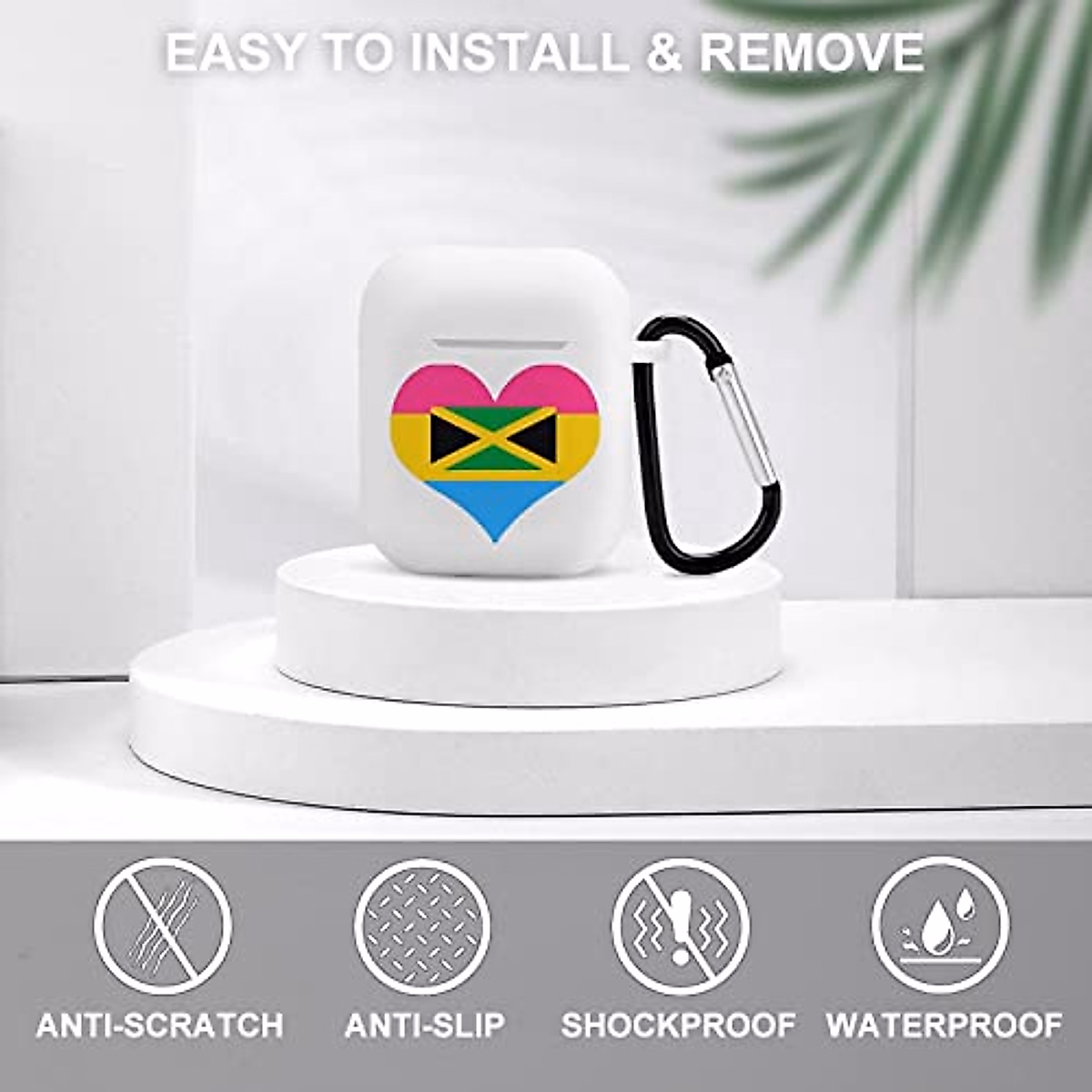 Pansexual Heart Flag Jamaica Silicone AirPods Case Protective Cover Compatible with AirPods 2 & 1 with Keychain