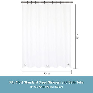Kenney Lightweight 3 Gauge Waterproof PEVA Shower Curtain Liner with Durable Eyelet Hang Holes and Weighted Magnetic Hem for Bathroom, 70" W x 72" H, Clear