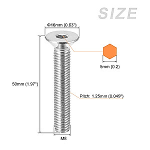 METALLIXITY Flat Head Countersunk Machine Screws, (M8x50mm) 5Pcs, 304 Stainless Steel Socket Head Cap Screws - for Machinery, Furniture, DIY
