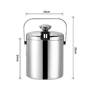 Hemoton Stainless Steel Ice Bucket with Lid Tongs and Strainer 1.3 L Double Wall Ice Barrel Insulated Ice Cube Bucket Ice holder Chilling Beer Bucket for Cocktail Bar, Parties, Buffet
