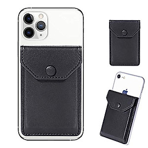 YUNCE Adhesive Cell Phone Ultra-Slim Leather Wallet Stick on Wallet for Credit Card, Business Card, and Id with Phone, and Phone Case, RFID Blocking Sleeve Black