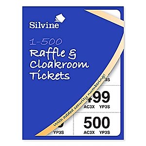Silvine Cloakroom/Raffle Tickets, Numbered 1-500 with Security Numbering. Ref CRT5555, Single