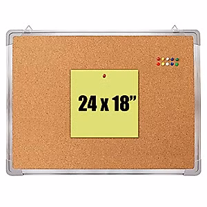Cork Board Set - Bulletin Corkboard 24 x 18 inch Framed with 10 Thumb Tacks - Small Wall Hanging Message Memo Pin Tackboard Organizer for Home, Office, Desk and Cubicle (Cork 24x18")